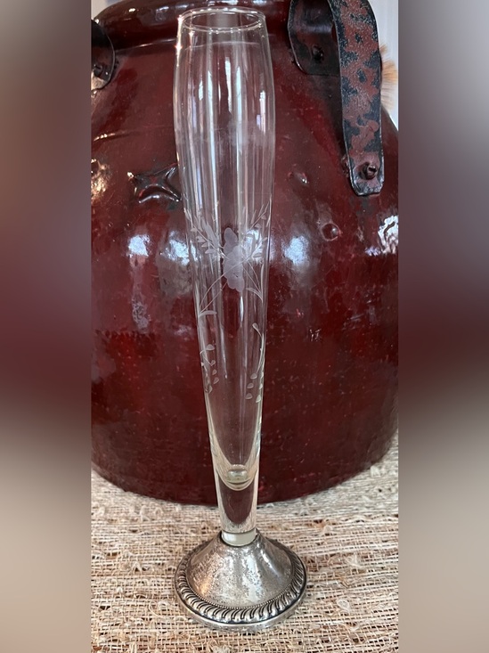Duchin | Accents | Vintage Sterling Silver Etched Crystal Bud Vase ...